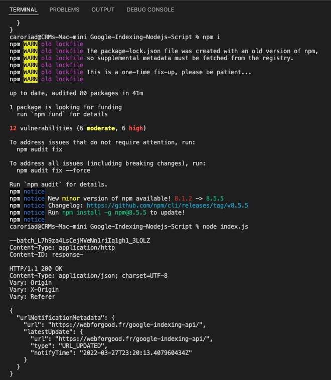 Tutoriel Google Indexing API avec Node JS